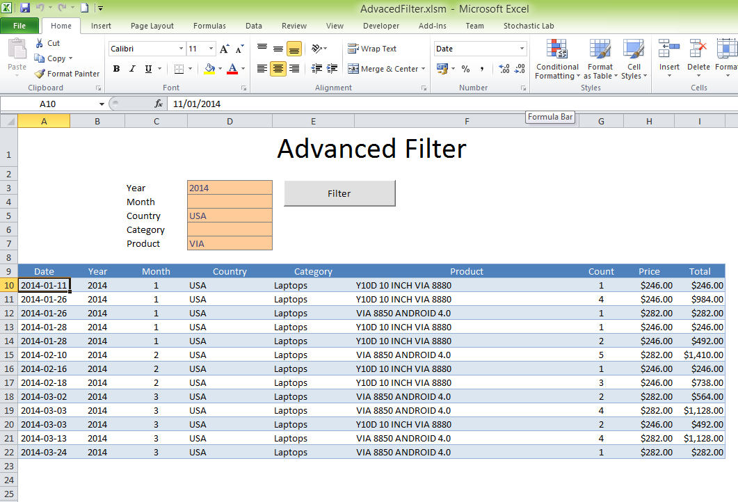 Advanced Filter Excel Template Excel VBA Templates
